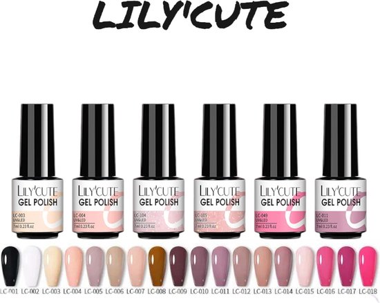 LILY'CUTE Nagellak - Gel polish Nail Lacquer 18 lichtkleuren - 7ml | bol