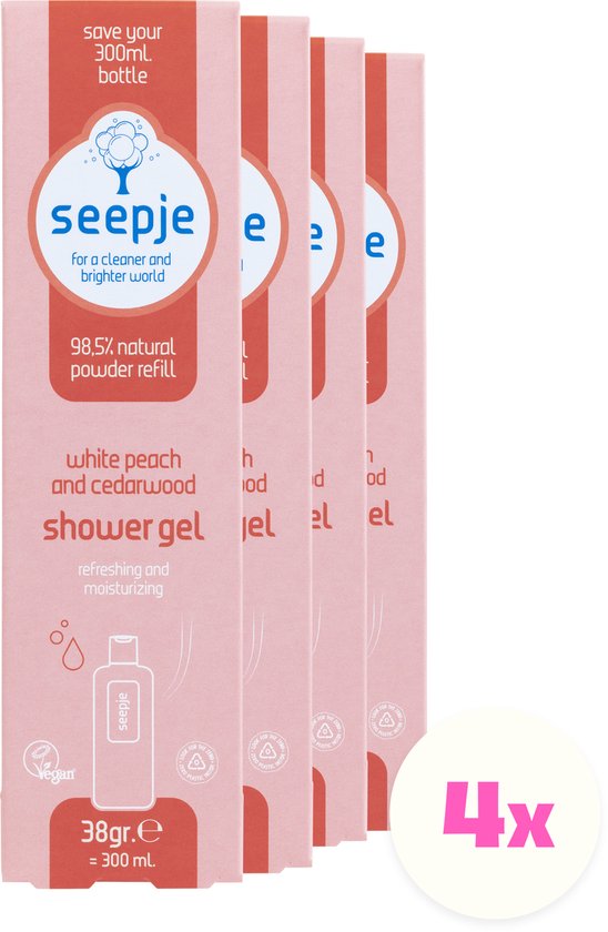 4x Seepje Witte Perzik en Cederhout Douchegel Navulling 38 gr | bol