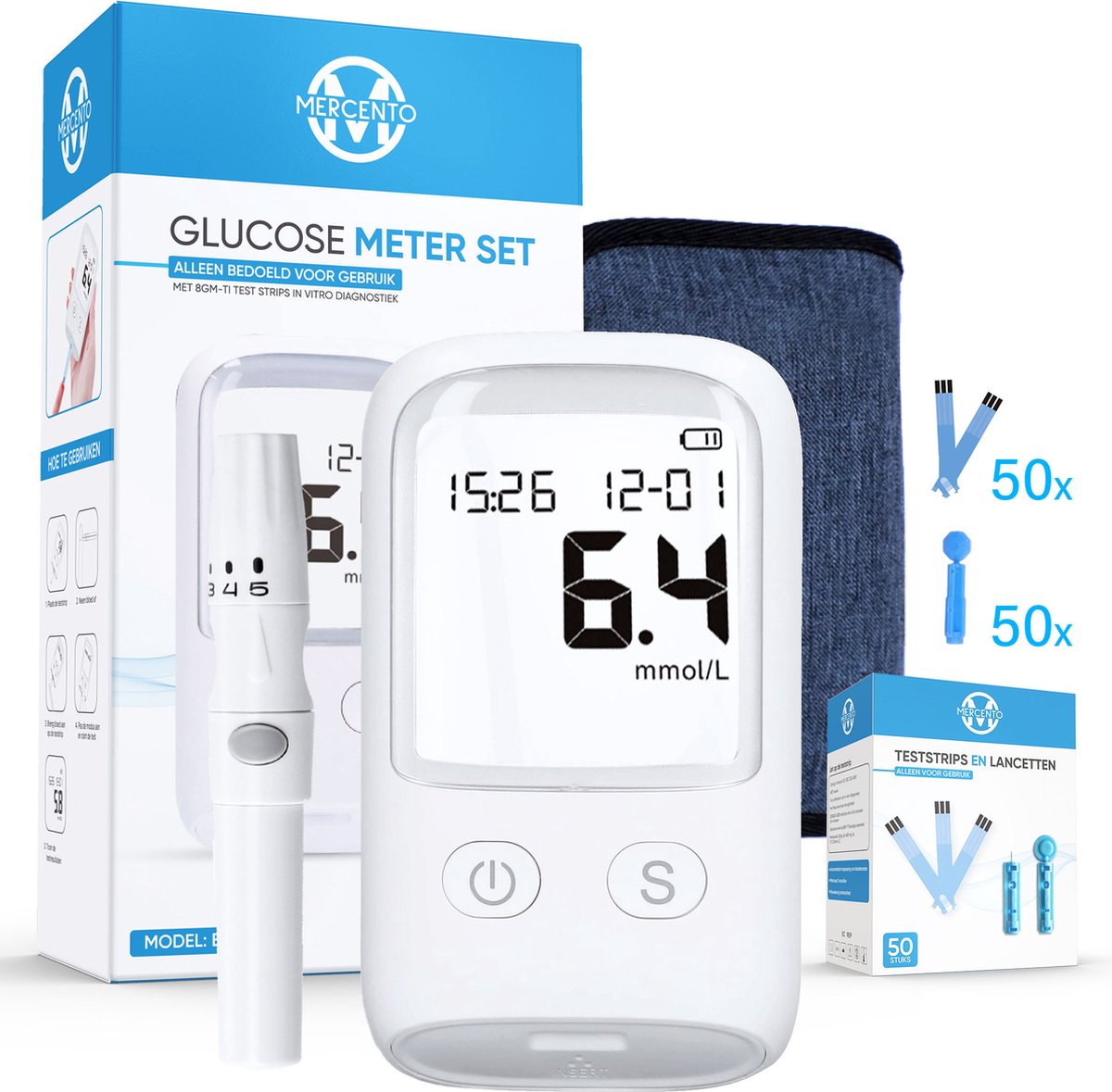 Mercento® Glucosemeter - Startpakket - Inclusief Prikpen en 50 ...