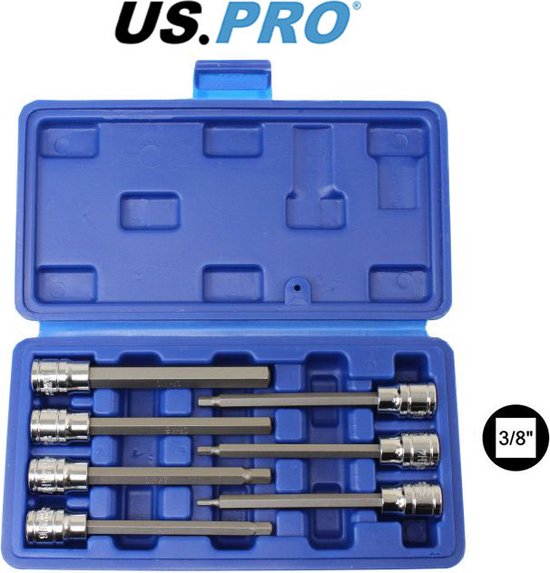 Inbus Doppenset - Lange doppen 3/8'' - 7-delig - Chrome Vanadium staal ...