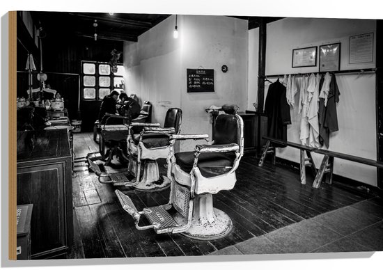 Hout - Kapper - Zaak - Barber- Stoelen - Oud- Zwart - Wit - 90x60 cm ...