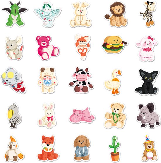 Schattige Dieren stickers - 50 Stickers met knuffels - Leuk voor Laptop ...