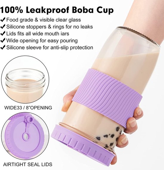 Set van 2 Bubble Tea bekers, 730 ml drinkglazen met deksel en rietje, herbruikbare... | bol