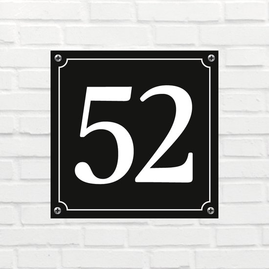Huisnummerbord Mat zwart Deluxe - Nummer 52 - incl. bevestiging | bol