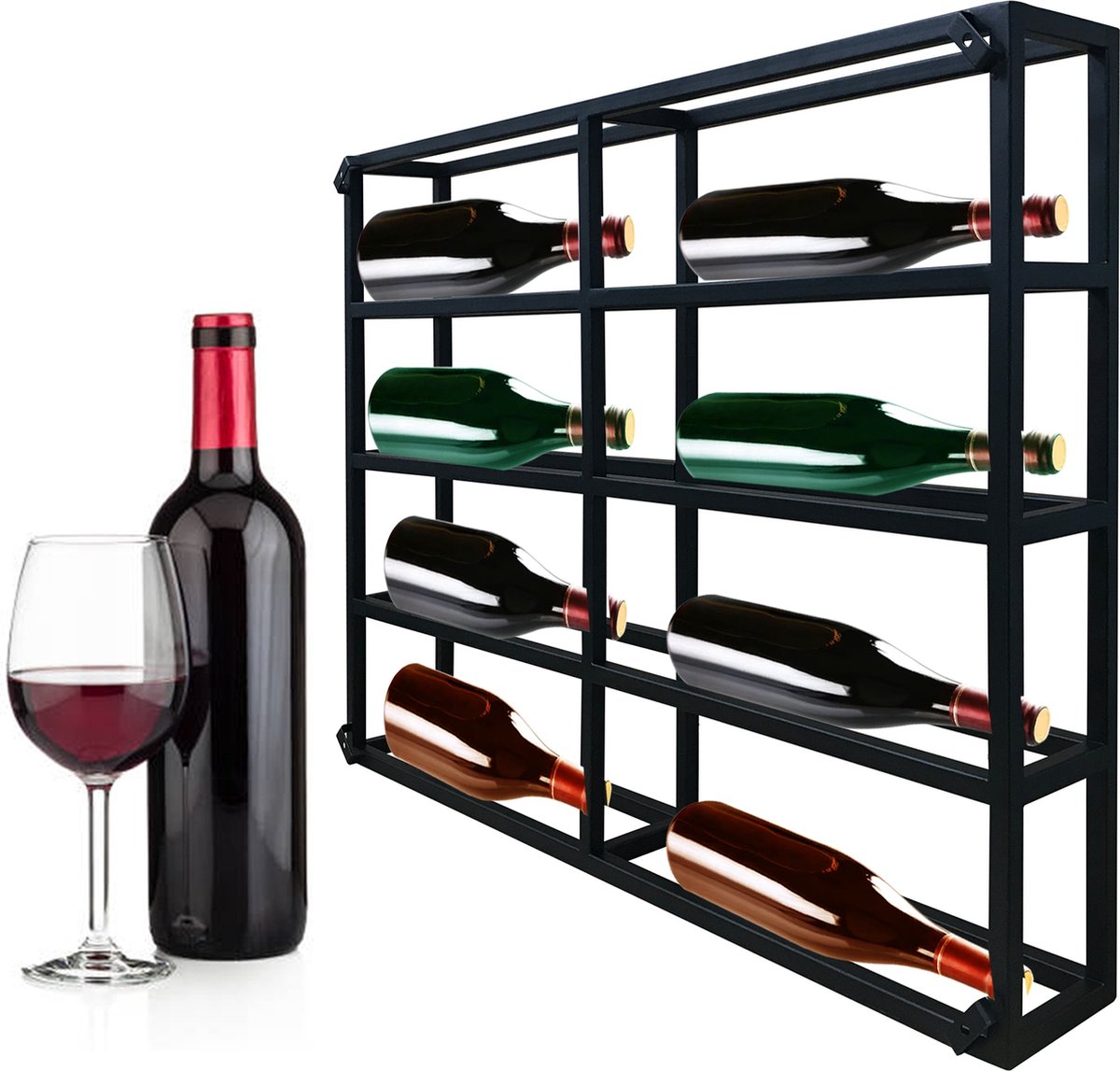 Wijnrek Muur Hangend voor 8 Flessen - Horizontaal Metaal Wijnrek Zwart ...