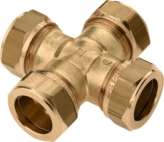Bonfix knelkoppeling - Kruisstuk - 22mm x 22mm x 22mm x 22mm - Messing | bol
