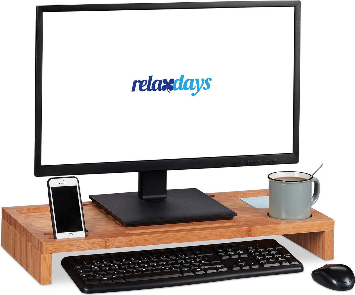 relaxdays Monitorstandaard - bamboe - monitorverhoger - laptop ...