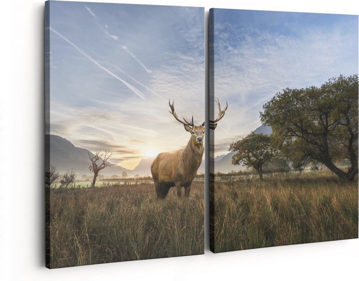Artaza Canvas Schilderij Tweeluik Hert In Het Landschap - 160x120 ...