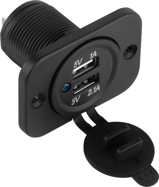 USB-oplader / Stopcontact 2x USB / 5V / 3100mA / Input 12V - 24V / PY ...