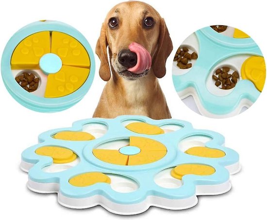 Hondenpuzzel zacht blauw met wit - honden speeltje - slowfeeder ...