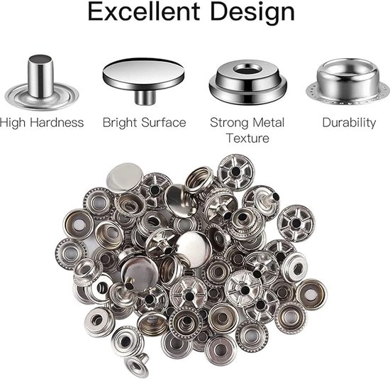 200 Stks Drukknopset, 15 Mm Snap Bevestigingsset, 15 Mm Roestvrij Staal ...