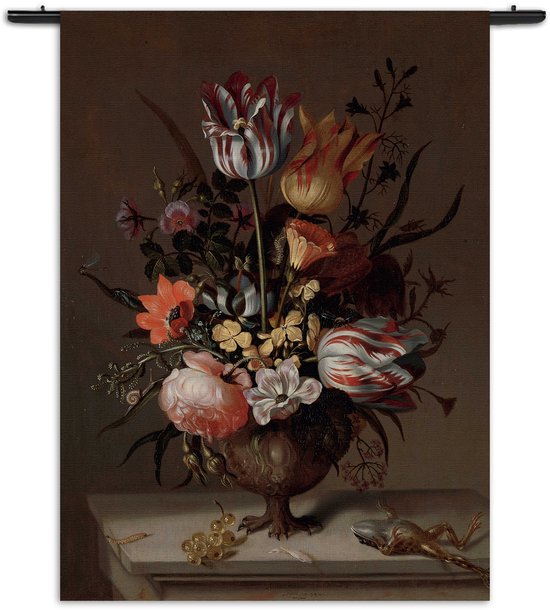 Mezo Wandkleed Jacob Marrel Stilleven met bloemenvaas en dode kikvors ...