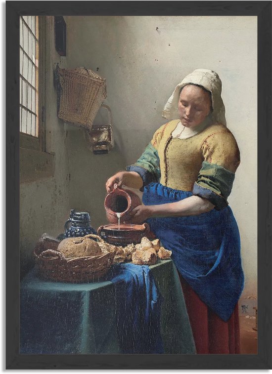 Poster Johannes Vermeer Het Melkmeisje 1660 Rechthoek Verticaal Met Lijst L (40 X 50... | bol