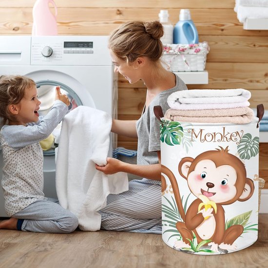 45L Schattige Bruine Aap Groene Bladeren Baby Wasmand Safari Dieren ...