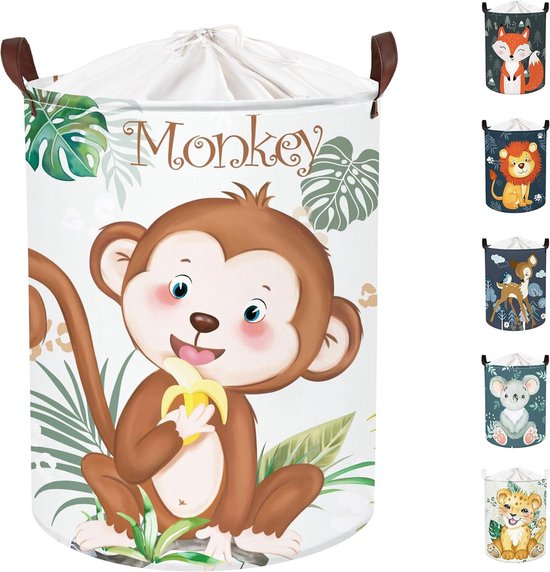 45L Schattige Bruine Aap Groene Bladeren Baby Wasmand Safari Dieren ...