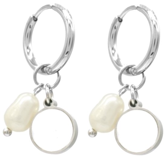 Oorbellen - Bedel en Parel - Oorringen - RVS - 2,8 cm - Zilverkleurig | bol