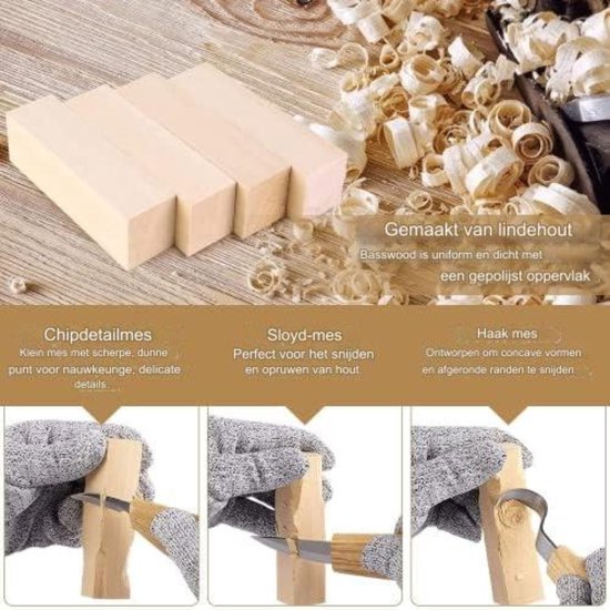 Houtsnijset - Houtsnijden - Houtsnijmes - Lepelmes - 21 stuks | bol