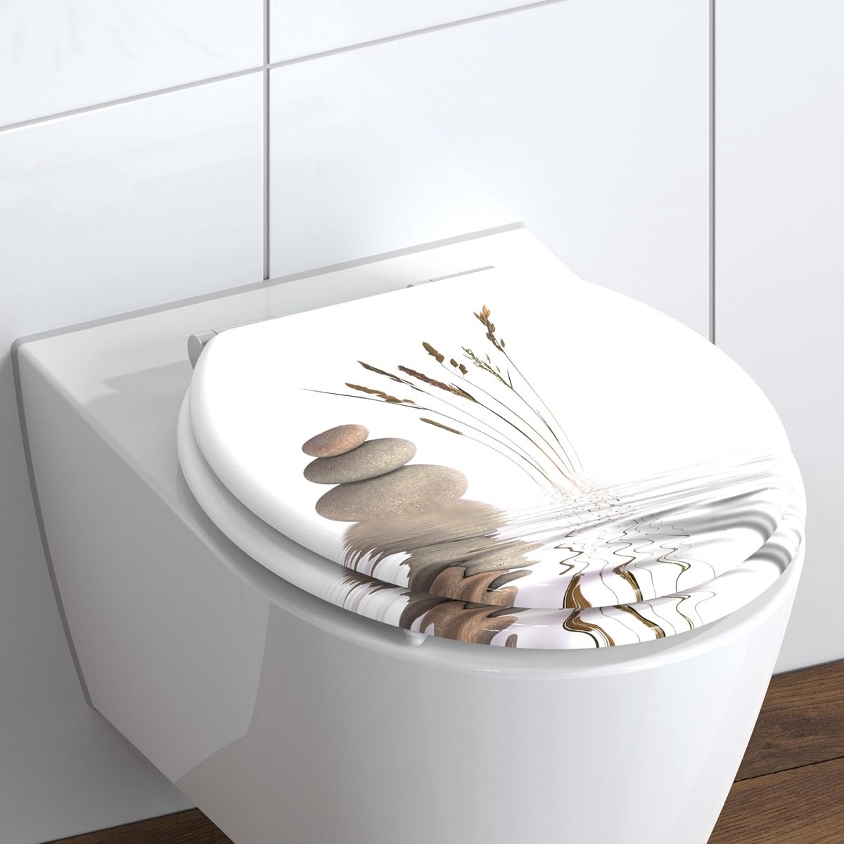 WC-bril met softclosemechanisme, van hout, toiletbril met wc-deksel ...