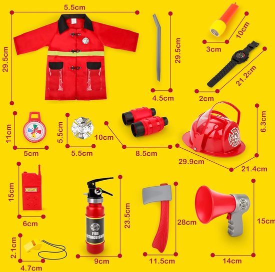 deAO Wasbare Brandweerman Kostuumset met 13 Accessoires ...