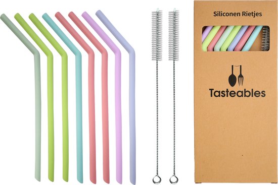 Siliconen rietjes gebogen - Cocktail Rietjes - Tasteables - Set van 8 ...