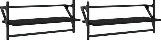 vidaXL - Wandschappen - met - stangen - 2 - st - 65x25x30 - cm - zwart | bol