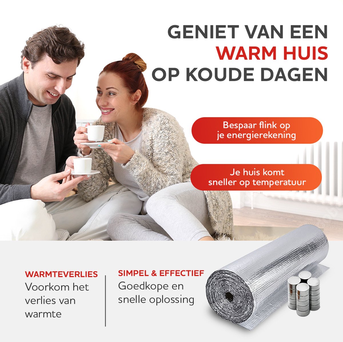 HGMD Radiatorfolie 500 x 50 cm + 10 magneten - Dubbel isolerend ...