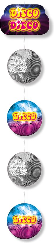 Disco eighties thema hangende slinger - discoballen - 150 cm - karton ...