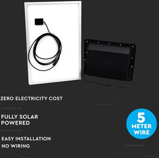 V-tac VT-300W Solar schijnwerper met zonnepaneel - 4200 Lm - 4000K - Zwart | bol