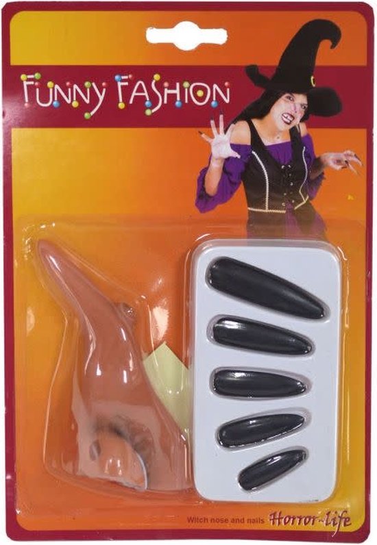 Heksen Set - Halloween - Neus En Zwarte Nagels - One Size | bol