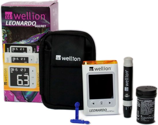 Wellion Leonardo ketonen- en glucosemeter (geel) | bol