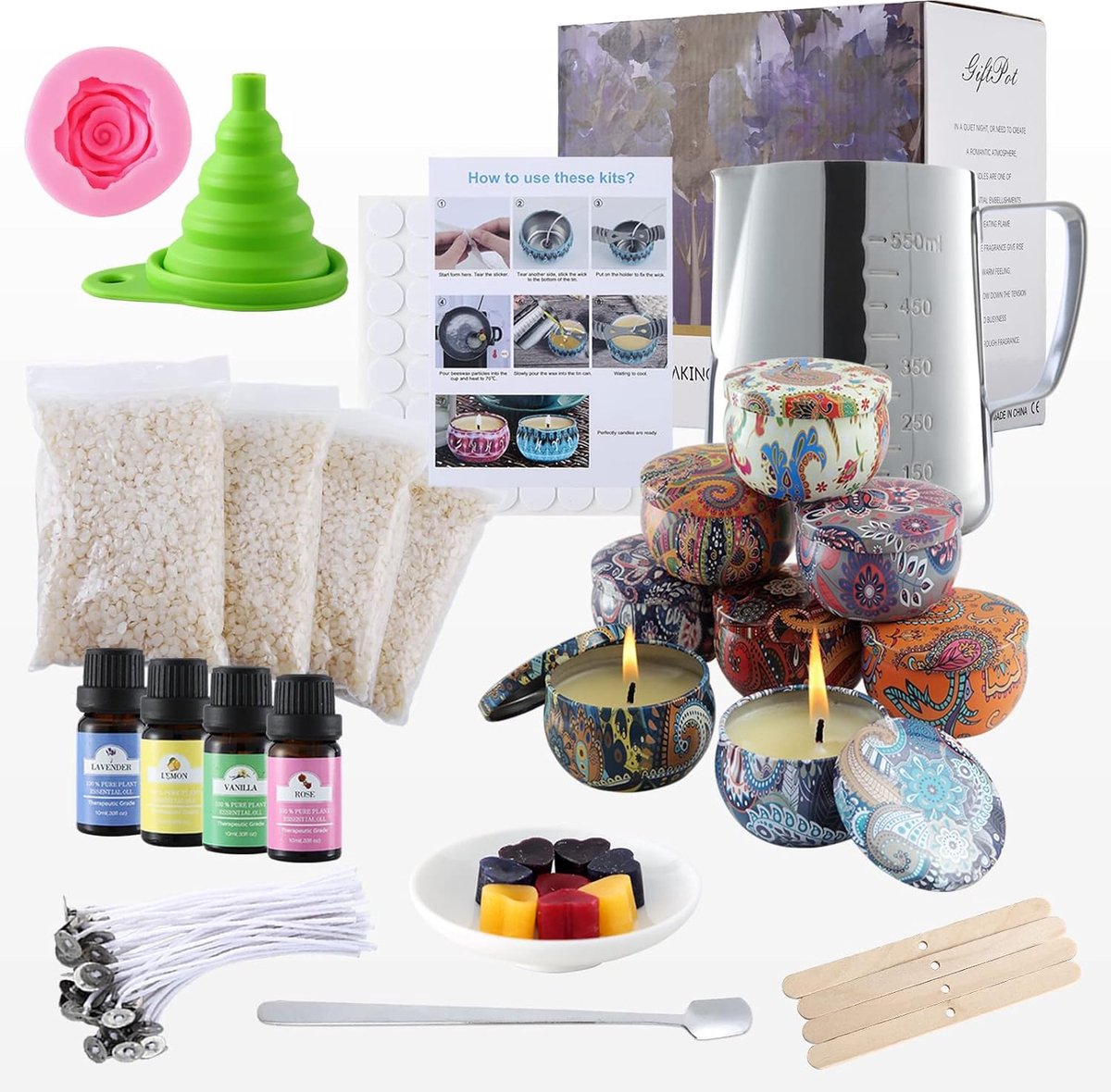 Kit voor het maken van kaarsen, doe-het-zelf cadeauset voor geurkaarsen, starterset... | bol