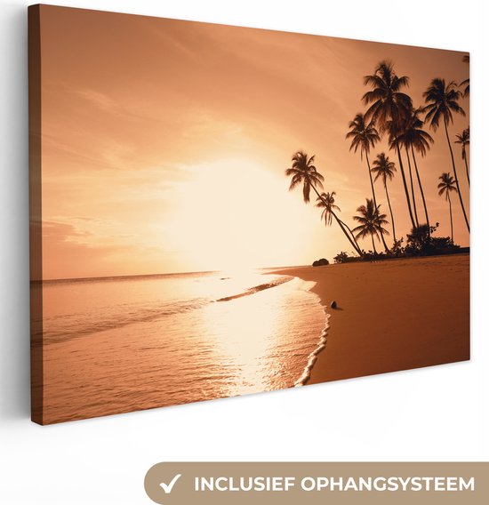 Canvas - Schilderij - Strand - Palmboom - Zon - Zee - Canvas strand - Canvas doek -... | bol