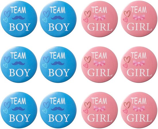 12 buttons Team Boy en Team Girl 4,5 cm - geboorte - babyshower ...