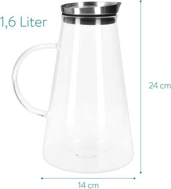 Glazen karaf van borosilicaatglas 1,6 L glazen kan - waterkaraf met ...