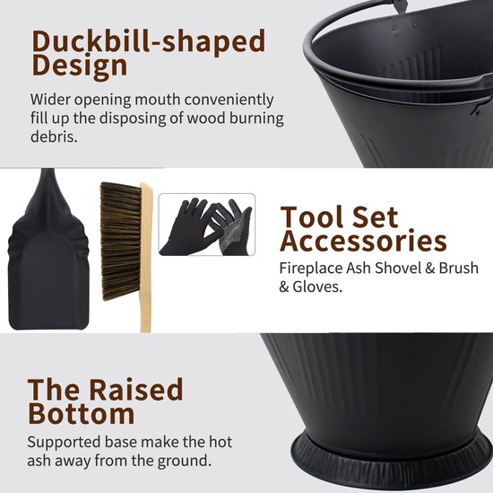 Asemmer, kolenemmer voor open haarden, emmer van 12 liter met schep en ...