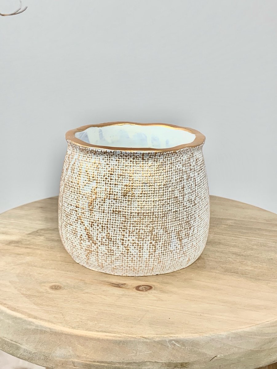 Valencia Waxinelichthouder - Goud/Wit - Groot - Ibiza style | bol