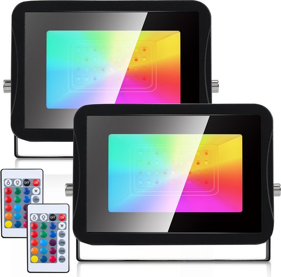 2x RGB-schijnwerper LED Floodlight LED schijnwerper Waterdicht ...