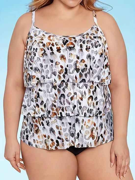 Grote maten casual tankini-set- dames luipaardprint ronde hals gelaagde cami top en... | bol.