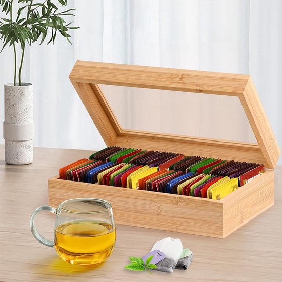 Theedoos van bamboe, met 8 vakken, 30 x 19 x 9 cm, theedoos voor ...