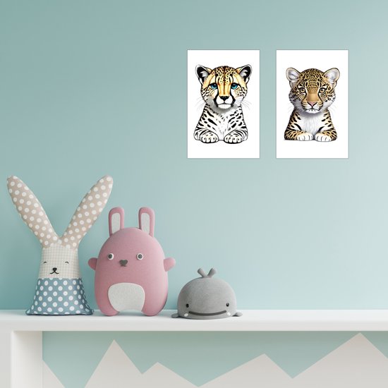 Poster dieren - Cheeta en luipaard welp 100x150 cm - Glanzende ...