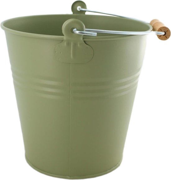 Emmer mosgroen metaal met houten handvat 23x23x22cm FSC 100% | bol
