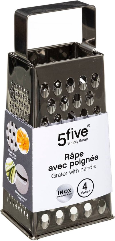 5Five keuken rasp met handvat - 4-zijdig - zilver - RVS - 11 x 8 x 24 ...
