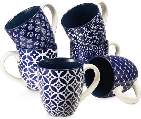 Koffiekopjes set, 6 x 560 ml koffiemokken, porselein, grote kopjes in ...