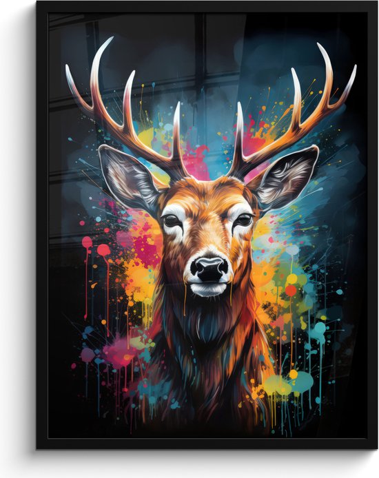 Fotolijst incl. Poster - Hert - Graffiti - Dieren - Kleuren - 60x80 cm ...