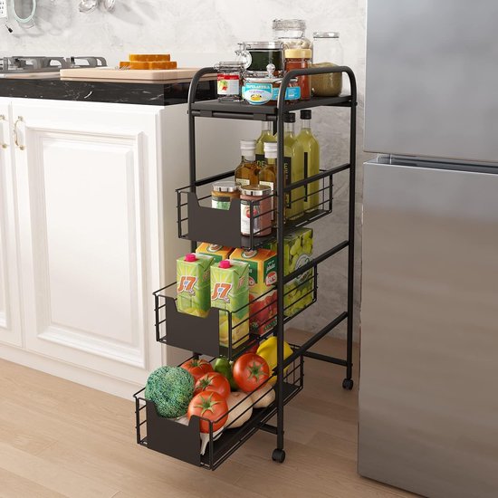 4-laags slanke metalen rolkar met laden. Rollende opbergtrolley voor ...