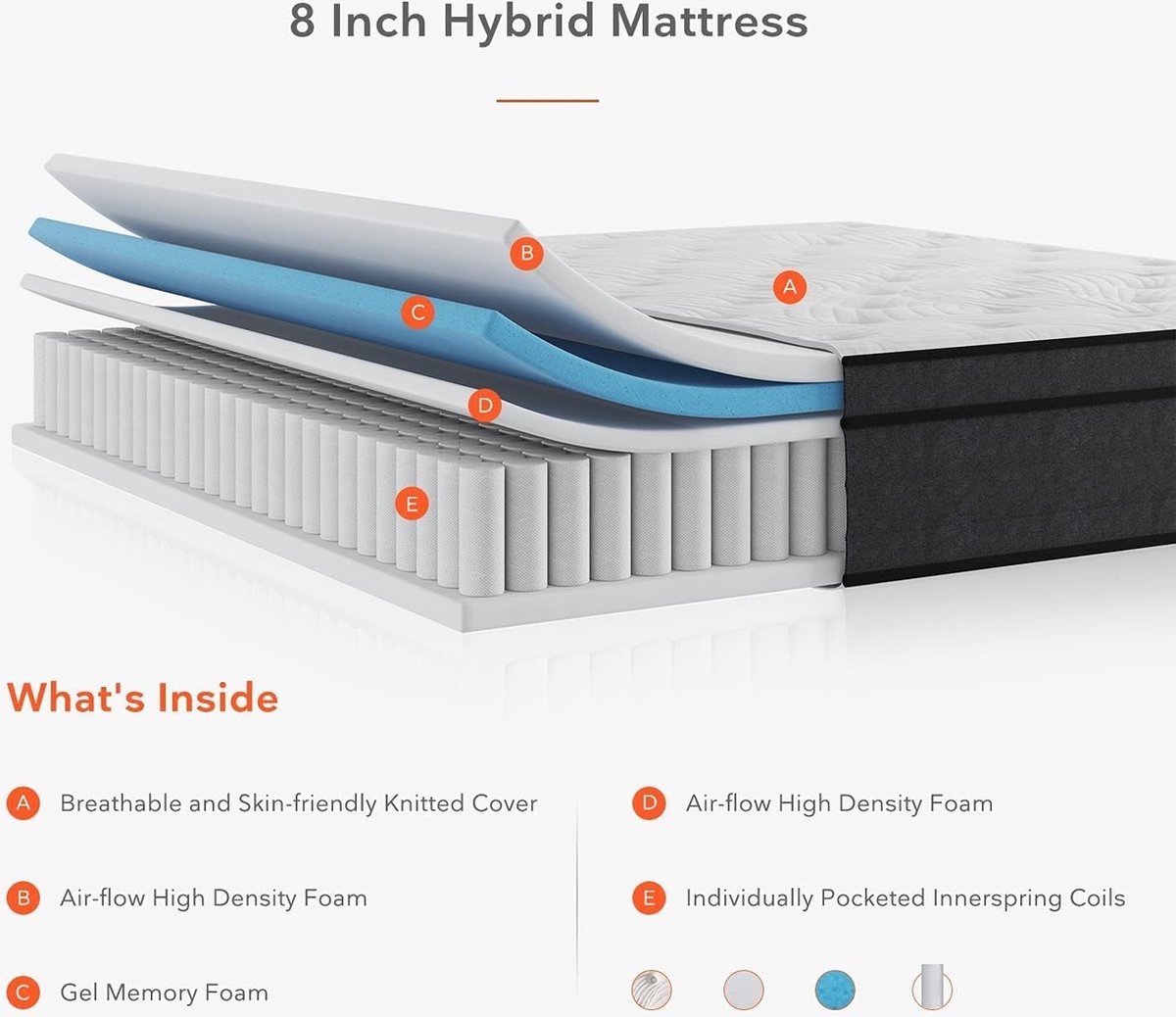 Super King matras 6FT gel traagschuim pocketverende matras, 8 inch ...