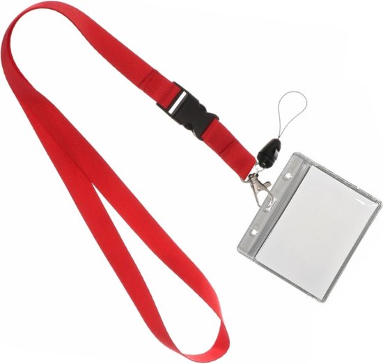 Rood Keycord + Badgehouder Plastic XL - Sleutelkoord - Badgehouder ...