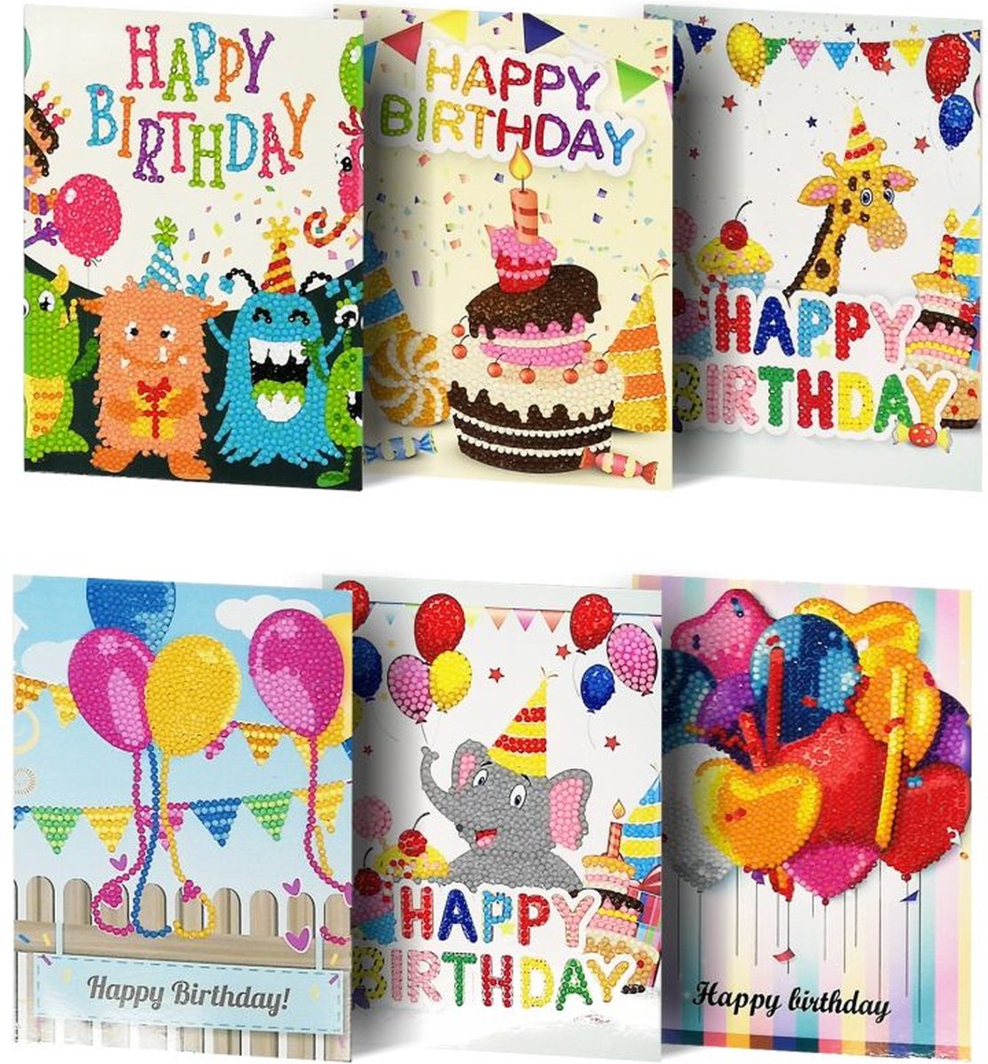 Diamond Painting Wenskaart - Verjaardagskaarten - Set 6 Stuks - 18x13 ...