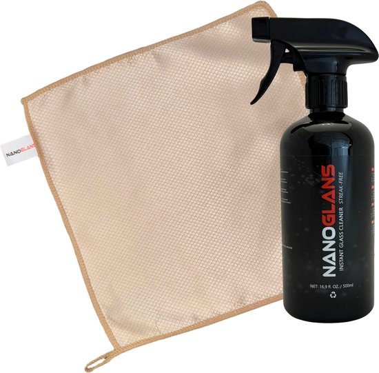 NANOGLANS INSTANT GLASS CLEANER 500ML + Glasdoek 30x30cm | Streeploos ...