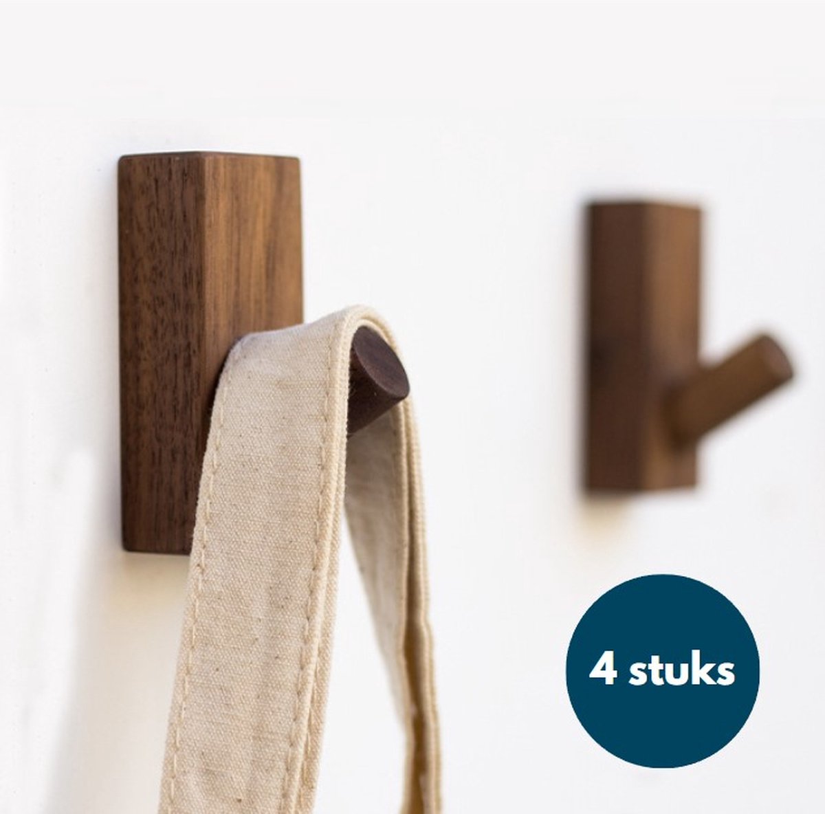Kapstok haken hout - Walnoot - Wandhaken - Wandkapstok - Zelfklevende ...